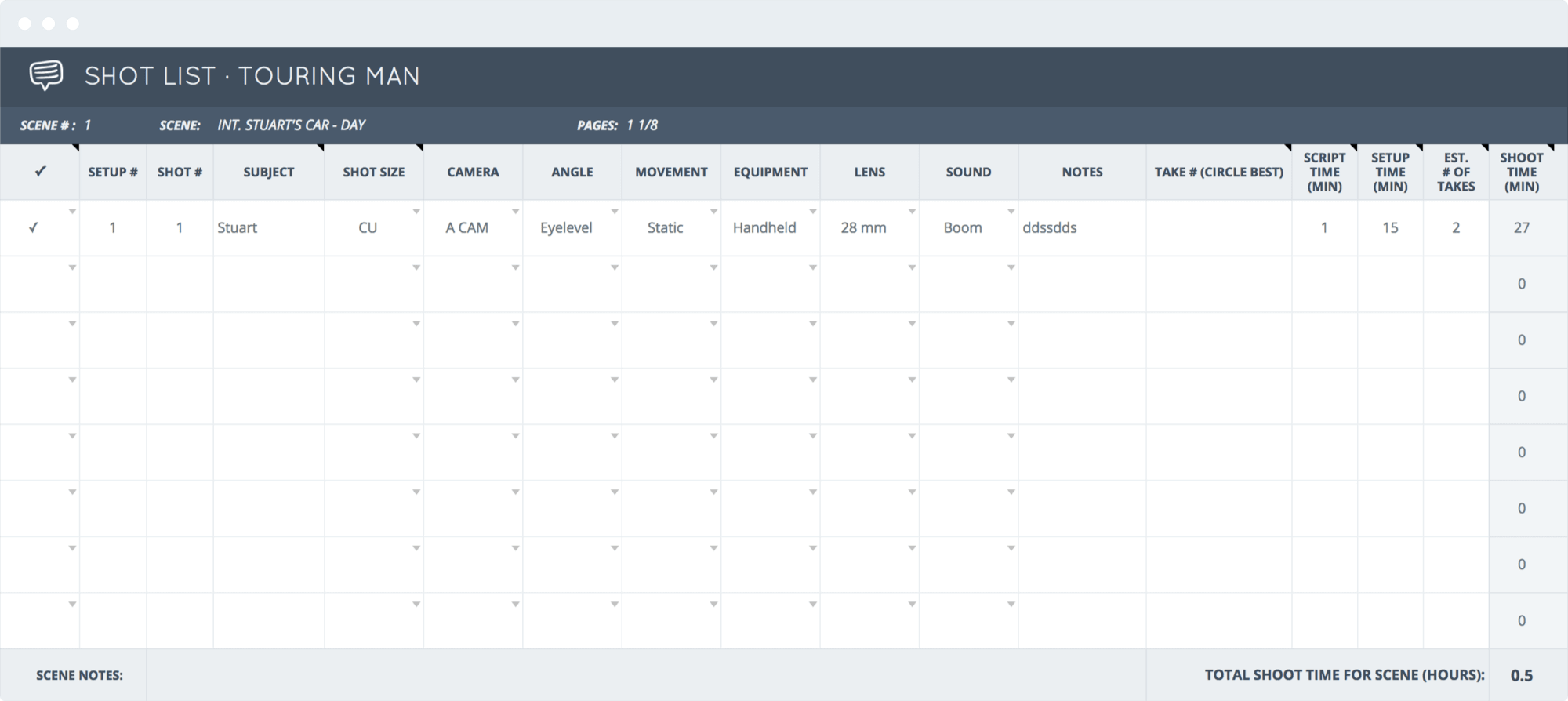 FREE Shot List Template | Online Shotlist Creator Software