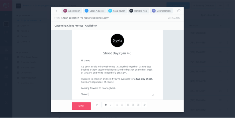 FREE Online Film Production Crew Contact List Template