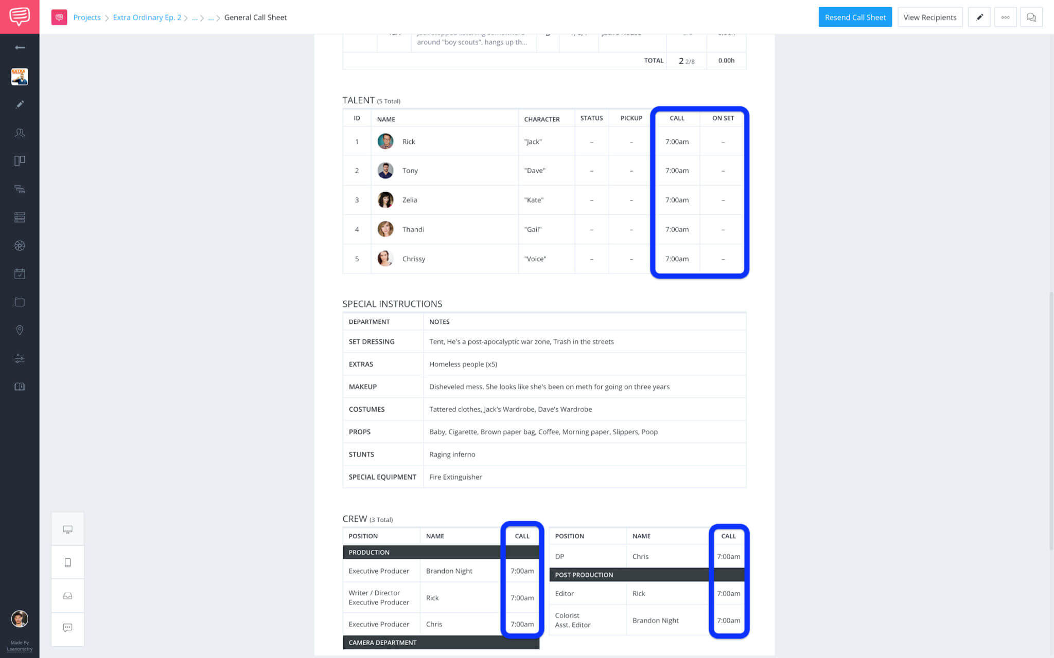 Setting up a Call Sheet for Success in StudioBinder