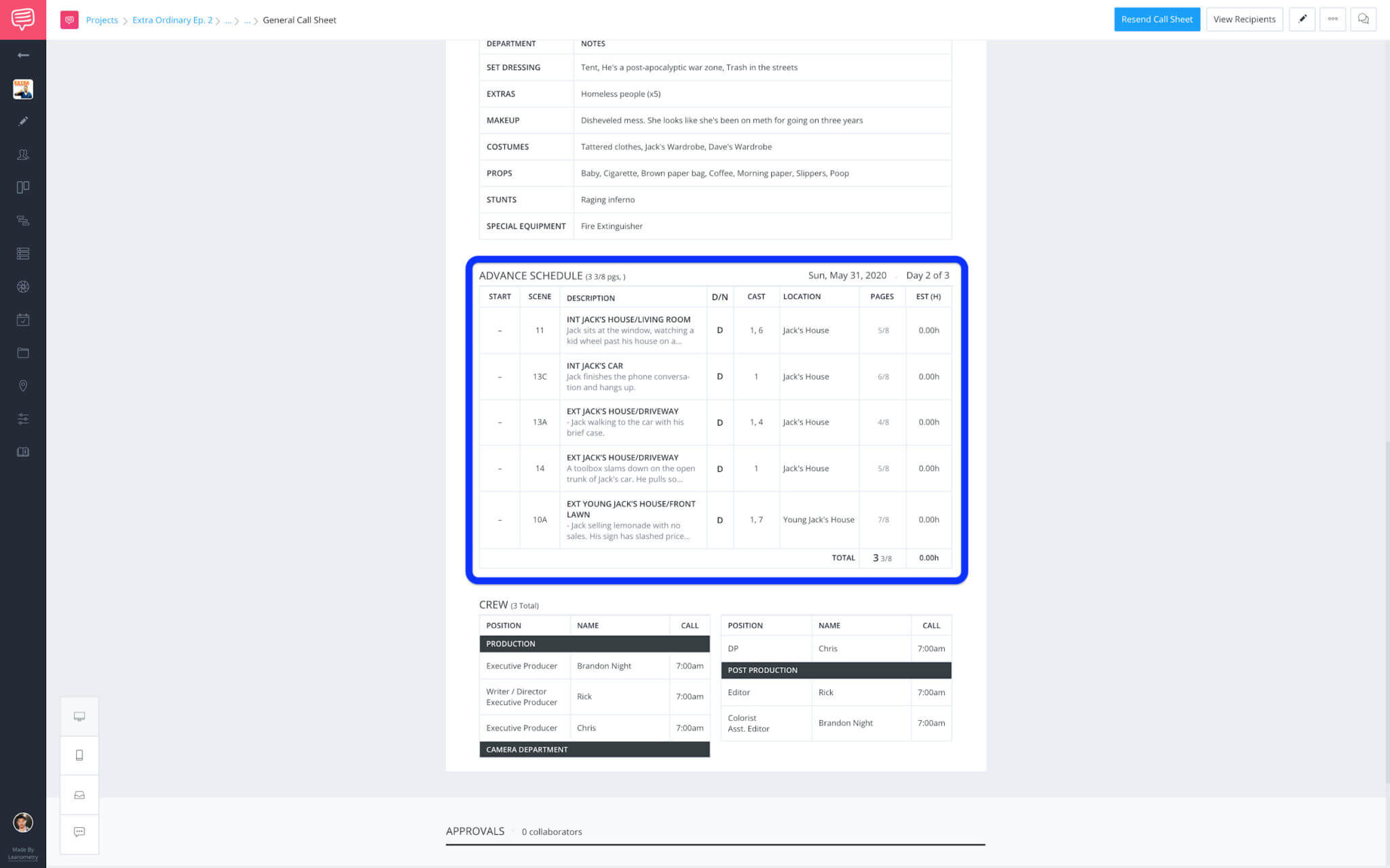 Setting up a Call Sheet for Success in StudioBinder