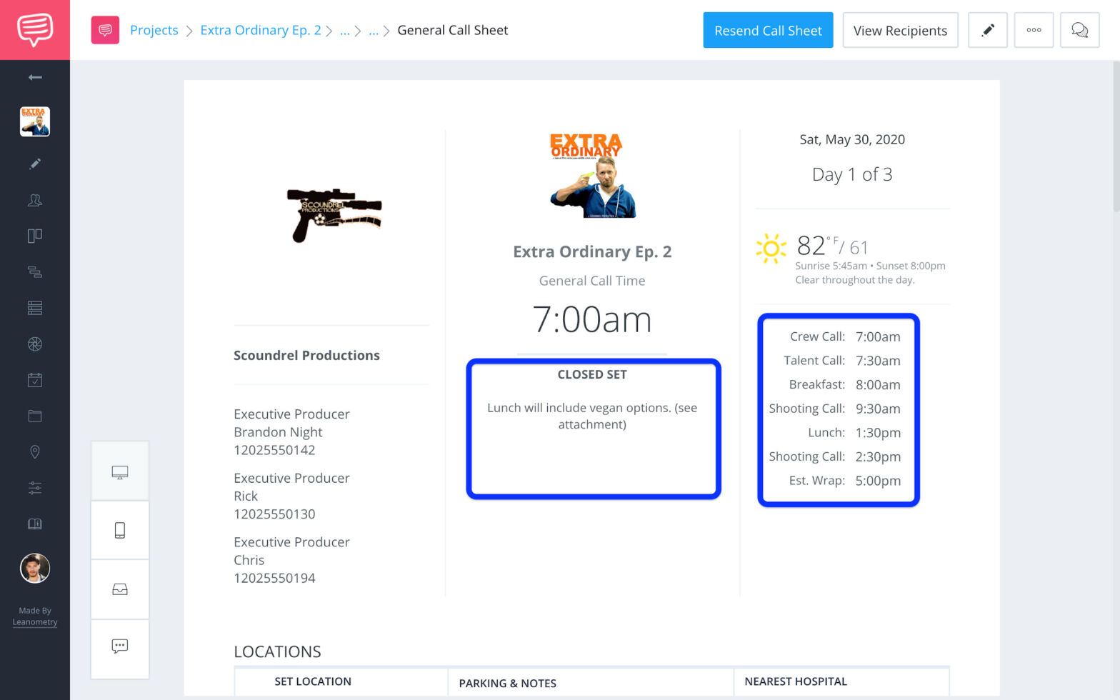 Setting up a Call Sheet for Success in StudioBinder