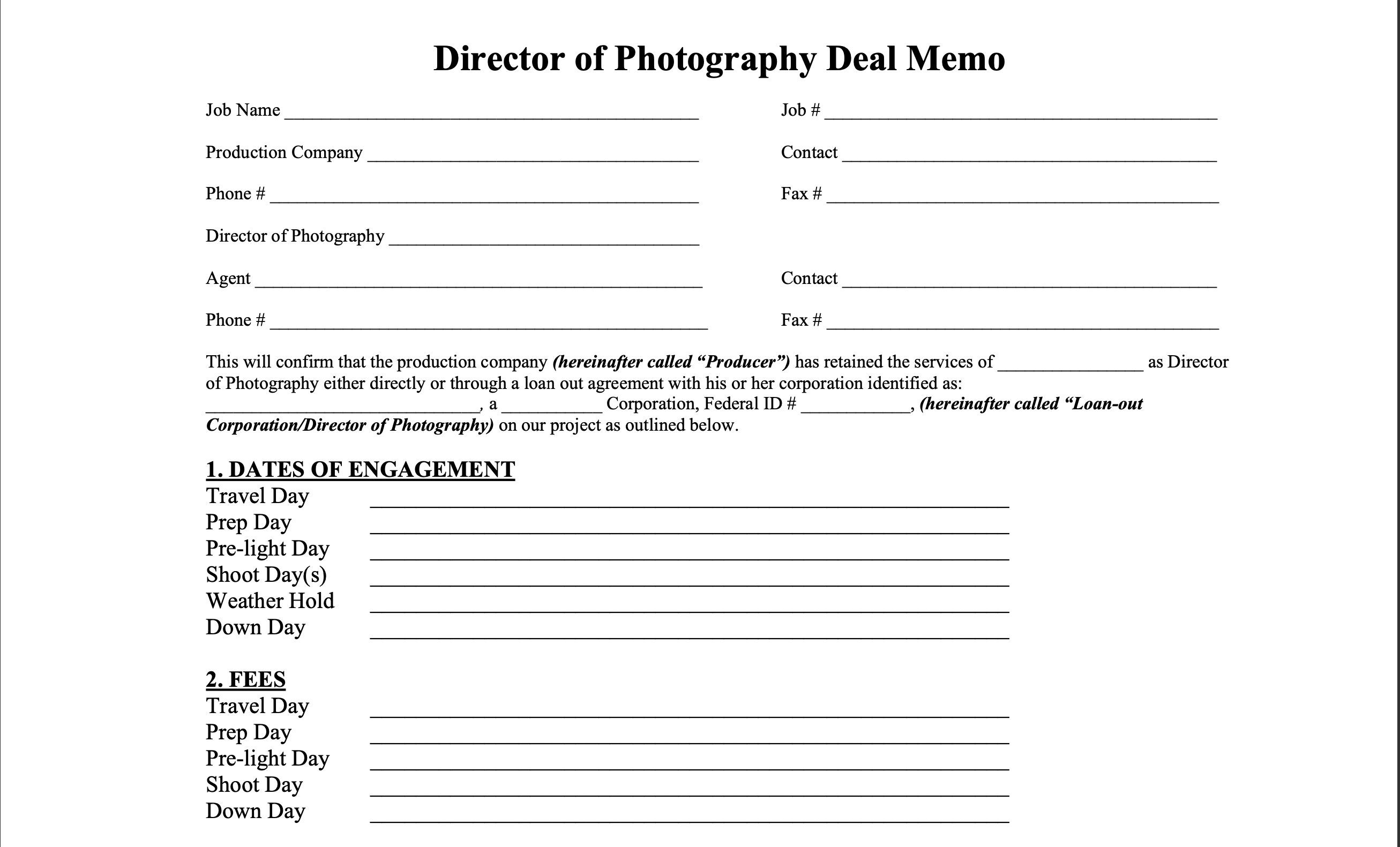Videography Contract Template Free Download