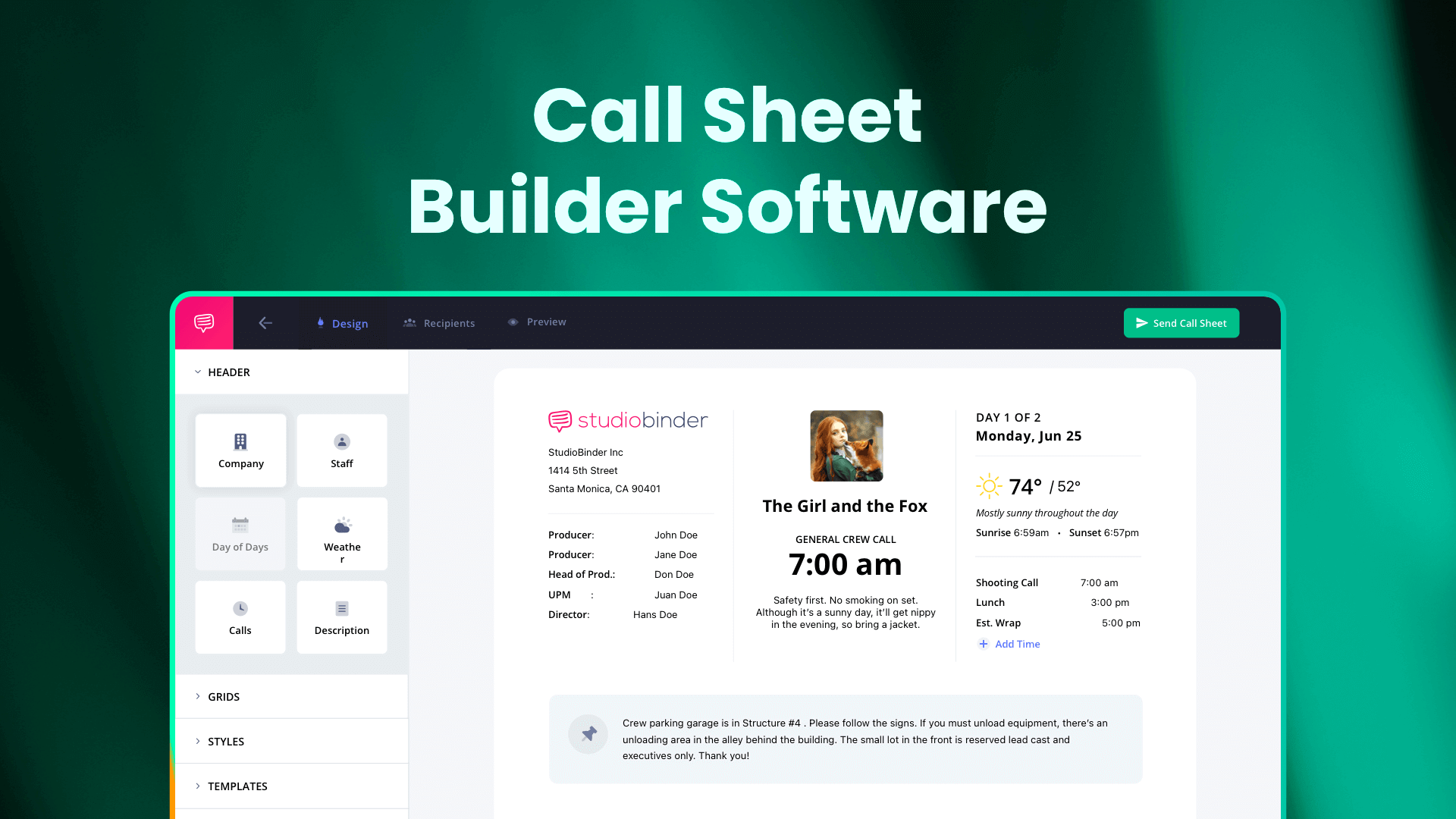 Free Film Production Call Sheet Software