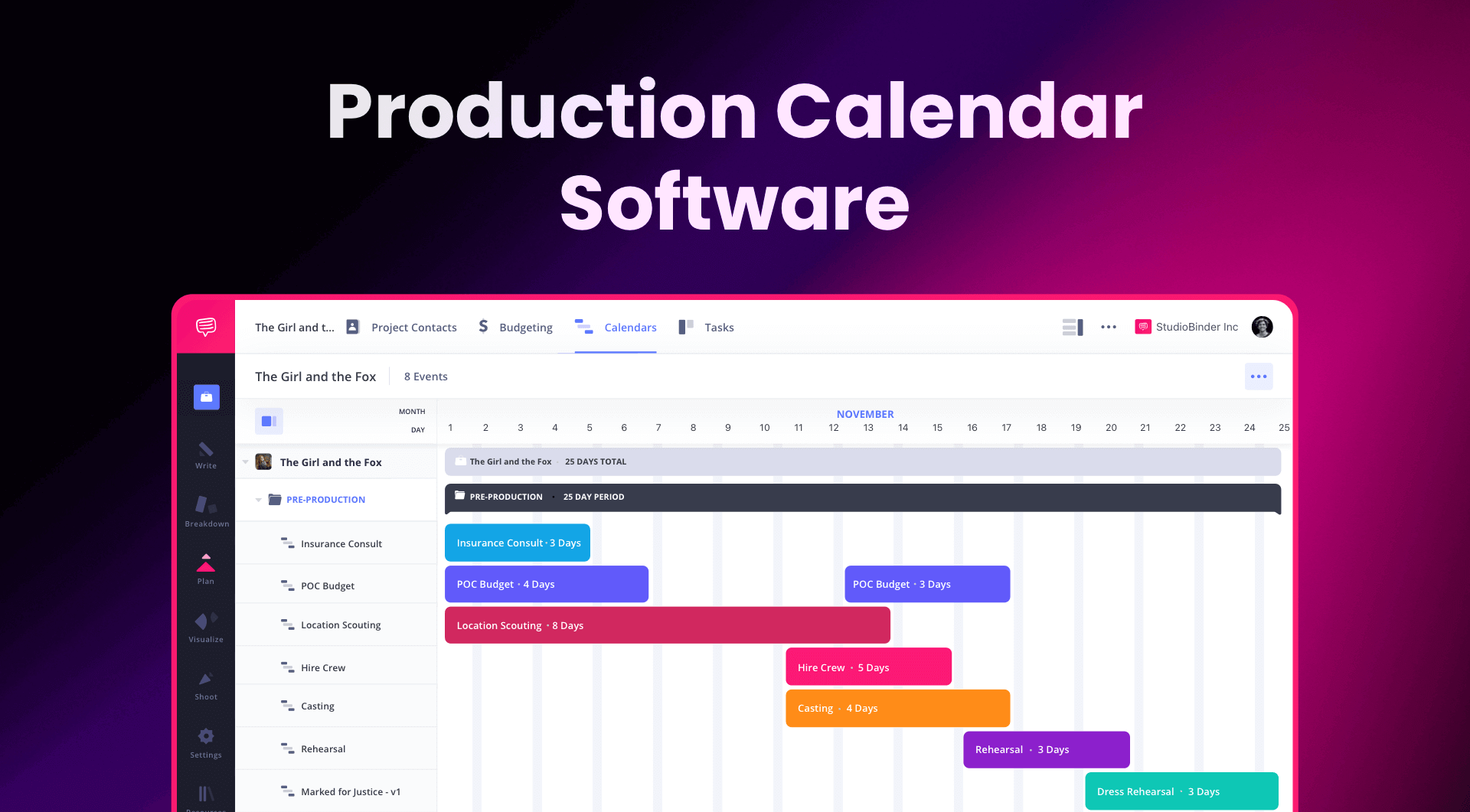 StudioBinder Production Calendar Software for Film, TV & Video