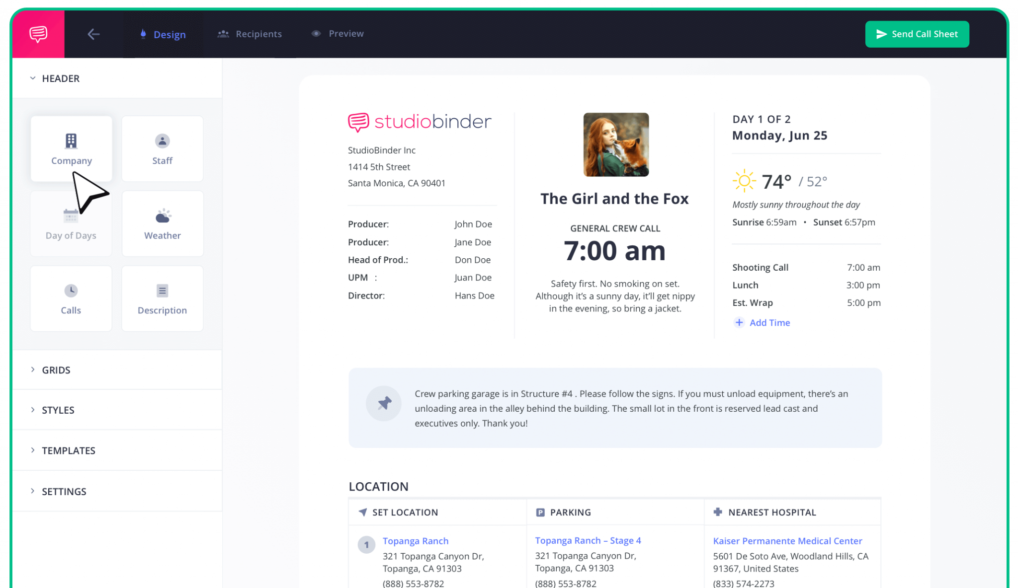 Create Your Call Sheet Online for Free | StudioBinder