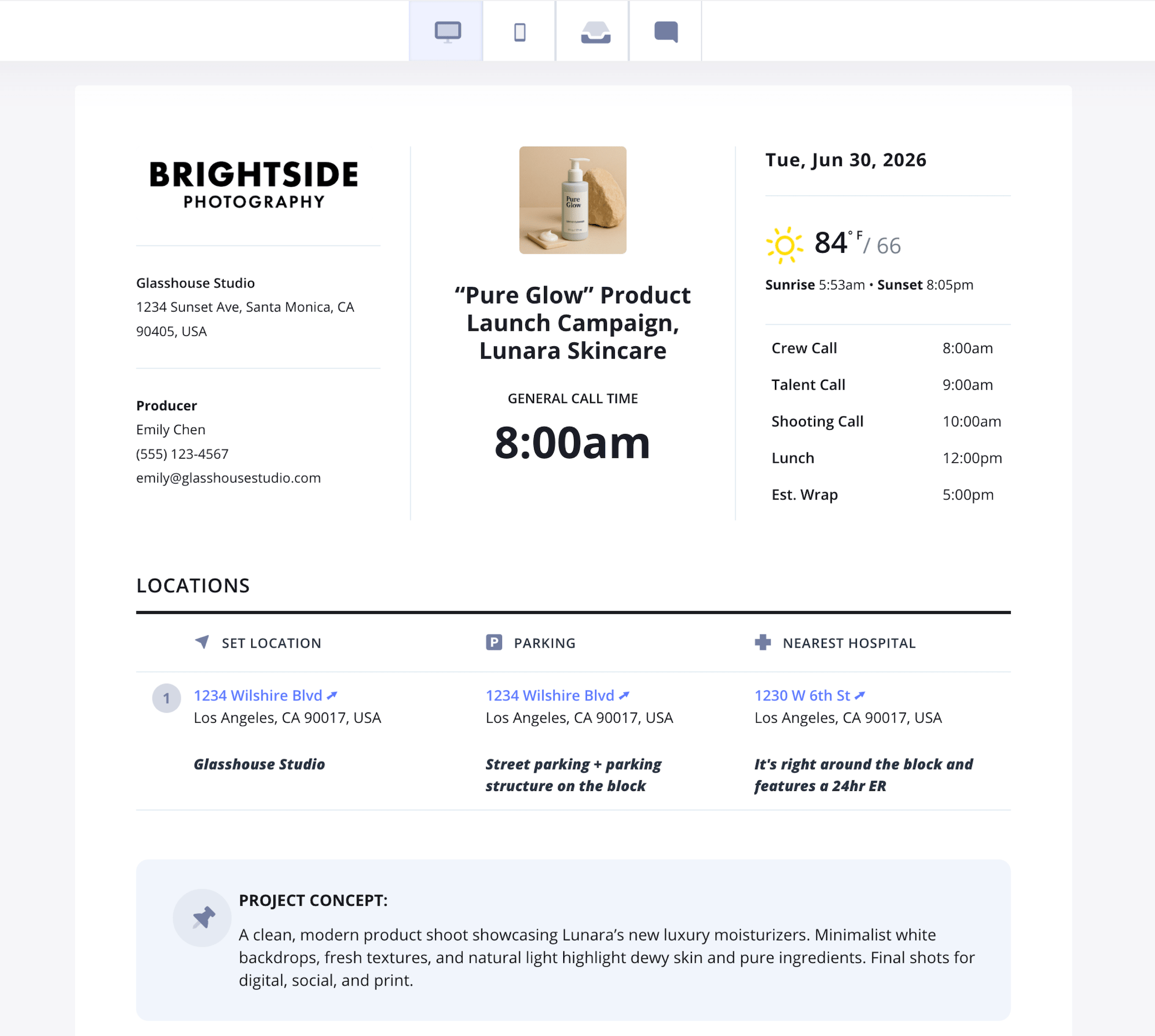 Sample Photoshoot Call Sheet Template | StudioBinder