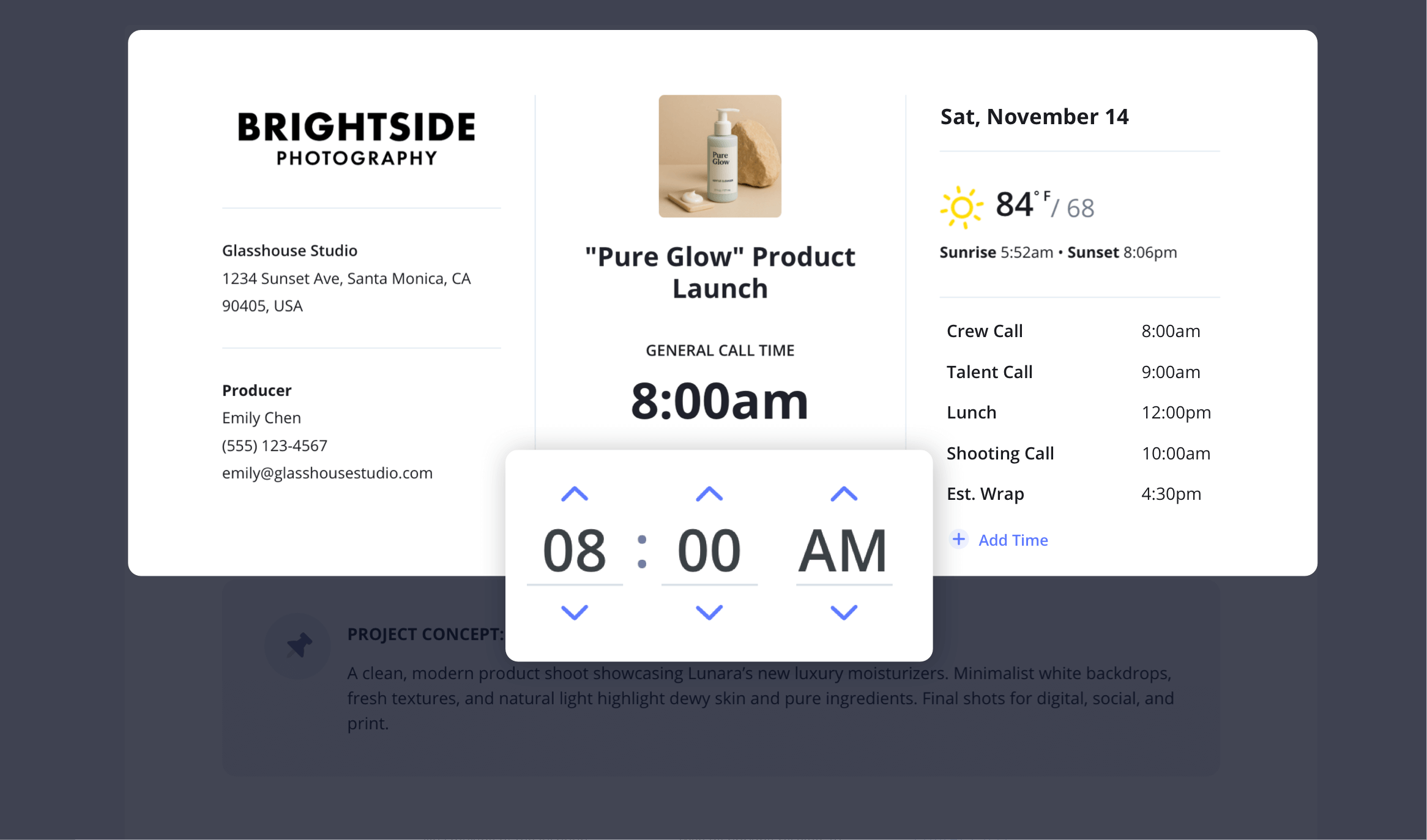 Sample Photoshoot Call Sheet Template | StudioBinder