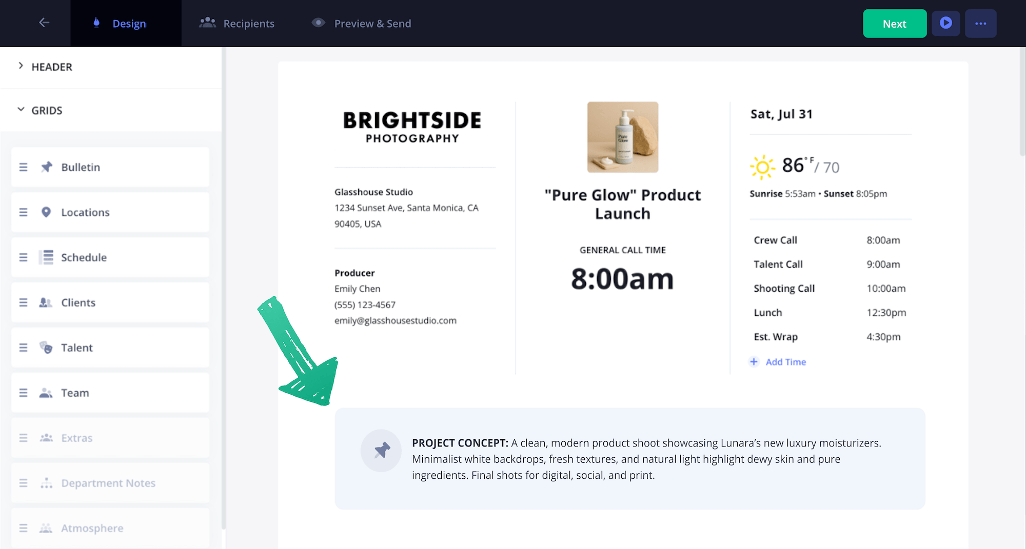 Sample Photoshoot Call Sheet Template | StudioBinder